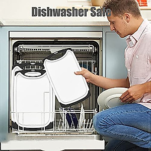 ZVP Extra Large Cutting Board for Kitchen Set of 4, Plastic Chopping Boards with Knife, Easy Grip Handle, Juice Groove, BPA Free, Dishwasher Safe, Non Slip, Non Porous, White Black