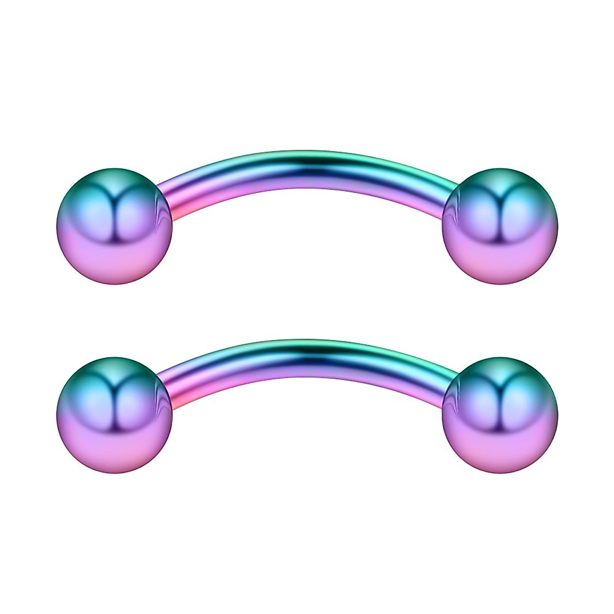 Ruifan 3PRS 16G 3/8" (10MM) Stainless Steel 3mm CZ/Gems/Ball Curved Barbell Eyebrow Tragus Lip Belly Ring Piercing Jewelry - Rainbow