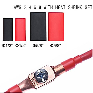 Hammer Lug Crimper Tool for Welding Cables Wire Terminal Crimp 16 AWG to 4/0 Wire Gauge,12PCS AWG 6 8 10 12(5/16" 1/4") Wire Copper Lugs,24PCS 3:1 Dual Wall Adhesive Heat Shrink Tubing