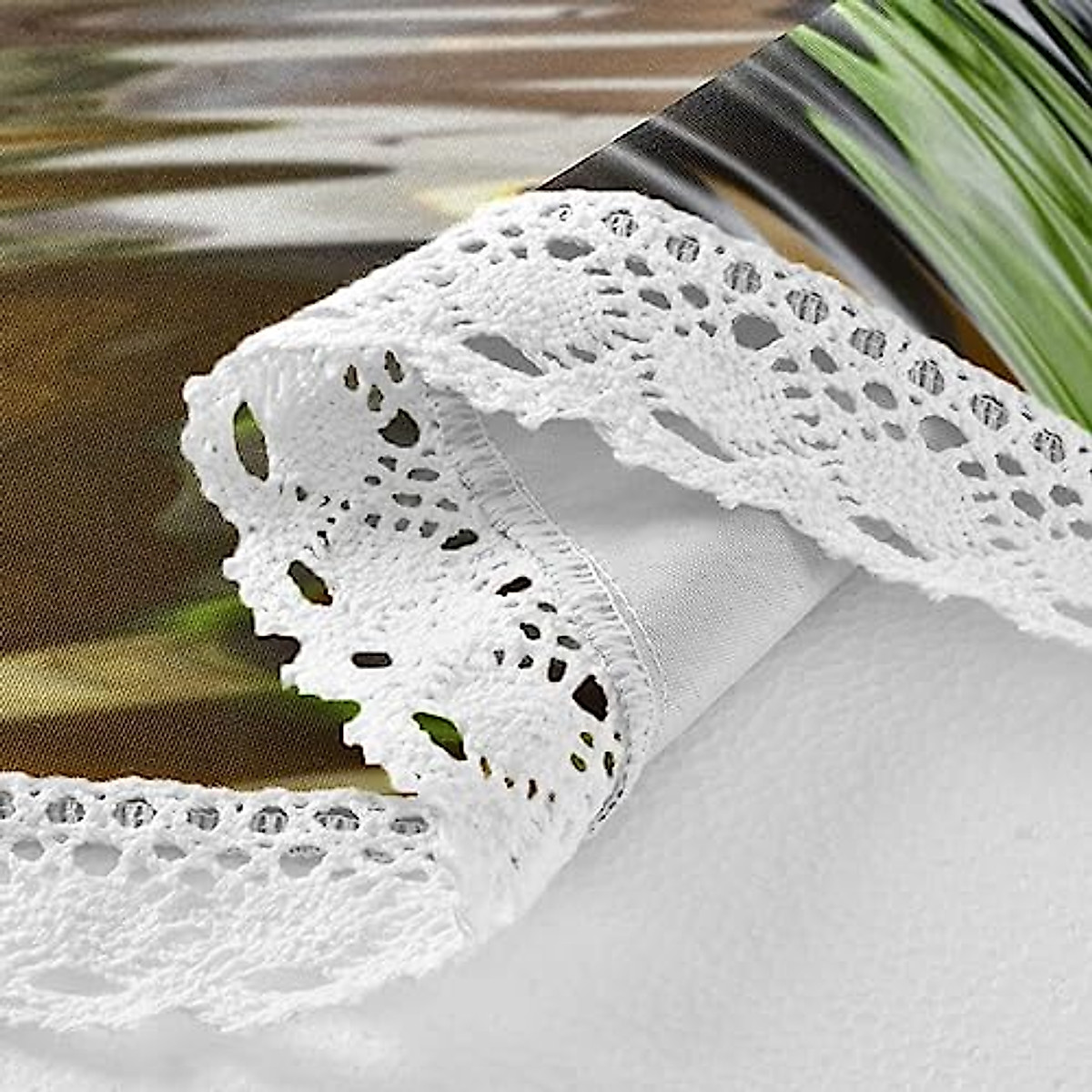 Haskirky Zen Basalt Stones on Wood Round Table Cloth Outdoor Garden 60Inch, Zippered Umbrella Lace Edge, Backyard Camping Barbecue Restaurant