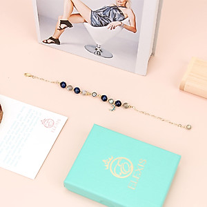 ELEXIS Moonstone Chakra Crystals Bracelet string Tiger's Eye healing stones Jewelry Gold Evil Eye gemstones bracelets For 16 friendly gift