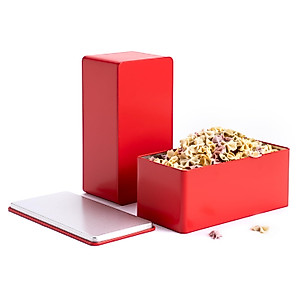 Tianhui Rectangle Metal Boxes Tin container for Small Storage Container Kit with Lid Keeping Biscuit,Tea,Coffee,Cookies, Food,Flour,Baked Goods Storage 6.3 x 3.15 x 2.68 inch (Red)