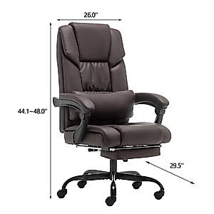 MELLCOM Massage Office Chair with Extendable Footrest, Pu Leather Executive 6 Pointed Vibrating Computer Gaming Chair with Headrest Support, Adjustable Back Recline, Brown