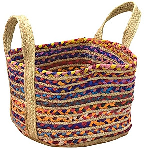 Instylecraft Jute Basket with Handles - Baskets for Blankets, Storage Bins for Shoes, Laundry, and More - Decorative Baskets for Bedroom Living Room Home Decor and Toy Baskets for Kids Rooms