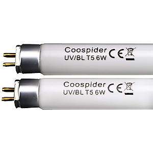 COOSPIDER 6 Watt Replacement Bulbs F6T5/BL Fluorescent Black Light G5 Base 9 inch Full Length (2 Pack)