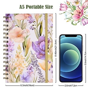 Spiral Notebook, A5 Lined Journal for Women, Hardcover Spiral Journal with 2 Pockets, College Ruled Notebooks, Cute Notebook for Office, School Supplies, Gifts (160 Pages, 6.3" x 8.46", Iris)