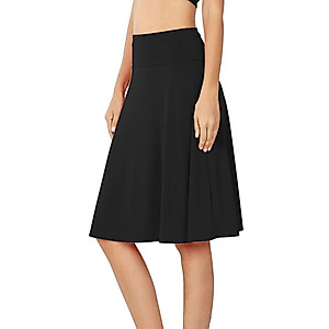 NioBe Clothing Women's High Waist Fold Over A-Line Flared Swing Skirt (X-Large, Black)