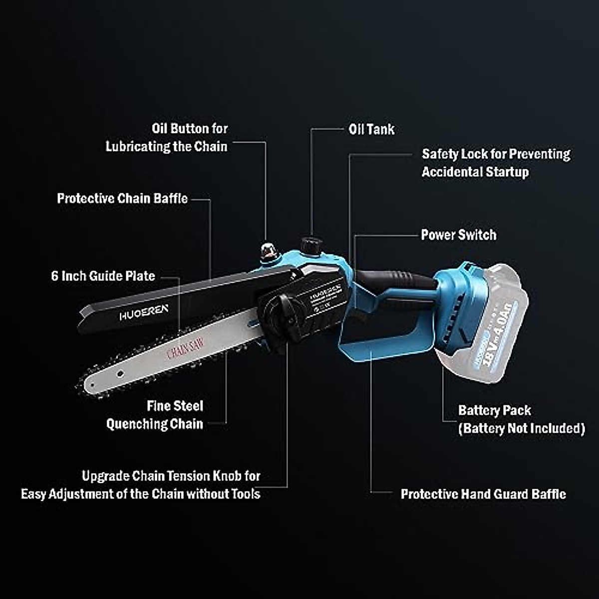 Cordless Mini Chainsaw Compatible With Makita 18v Battery,Huoeren Brushless Handheld 6 Inch Small Chain Saw With Oiler, 2 Chains And Chain File For Tree Branch Wood Cutting(Battery Not Included)
