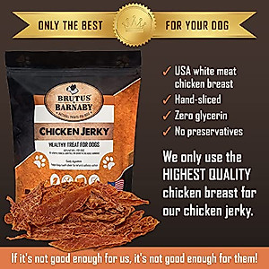 BRUTUS & BARNABY Chicken Jerky Dog Treats- Dehydrated, Crunchy USA Premium Fillets, Grain-Free, Preservative-Free, No Fillers. All Natural Chicken Strips are Great for Dogs and Cats- 32oz