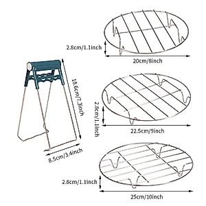 Round Cooling Rack - 3 Pack Steamer Racks Set - Stainless Steel Circle Roasting Rack, 3 Pcs (8" & 9" & 10") Steaming Cake Pot Rack with Hot Dish Plate Clip for Baking Cooking Grilling Wire Rack