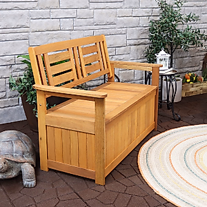 Sunnydaze 51-Inch Meranti Wood Outdoor Storage Bench with Teak Oil Finish