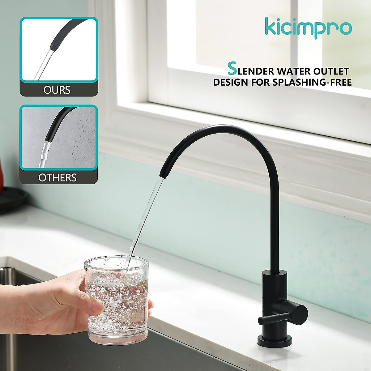 Kicimpro Stainless Steel Matte Black Finish RO Faucet Kitchen Water Filter Faucet for 0.59-1.37 Inches Sink Holes, 10.3 Inches Height Bar Sink Faucet
