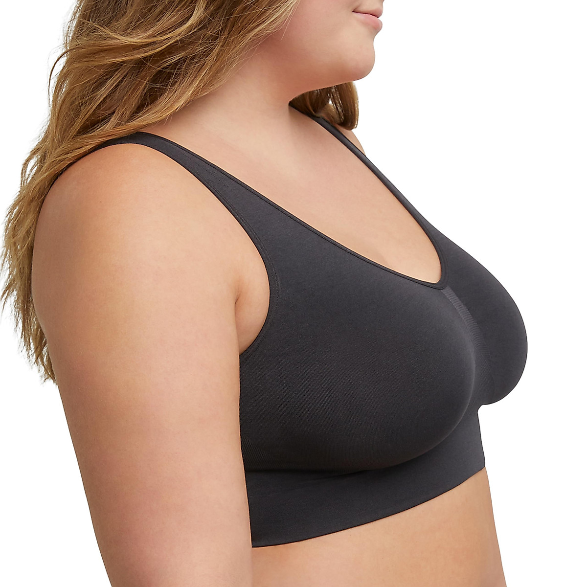 JUST MY SIZE Womens Pure Comfort Light Support Pullover Wireless T-shirt With Moisture-wicking Bra, Black, 6X-Large US