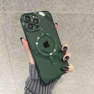 ZIYE Magnetic Case for iPhone 13 Pro Max Case [Compatible with MagSafe] Camera Lens Protector Plating Luxury Cover for Women Men Clear Soft TPU Shockproof Protective Phone Case - Green