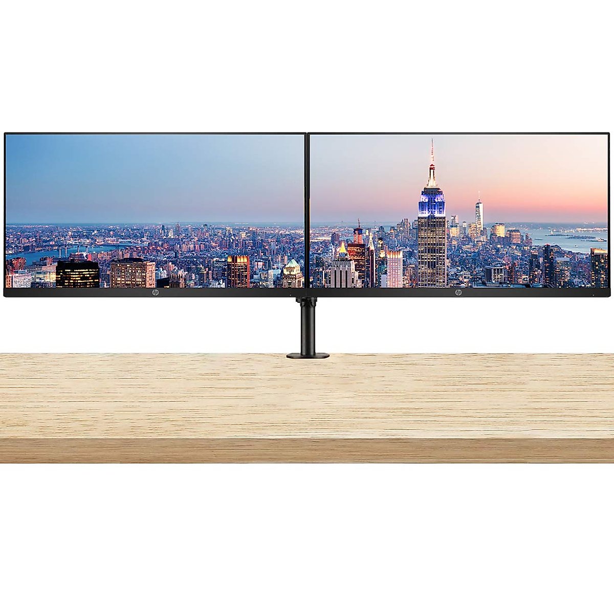 HP P27H 27 Inch IPS LED Backlit Monitor 2-Pack Display Bundle with Fully Adjustable Dual Monitor and Desk Mount Clamp