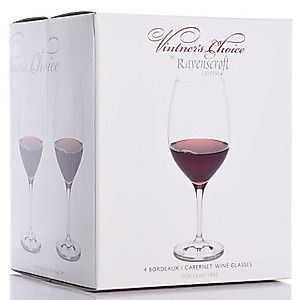 Personalized Ravenscroft Lead-free Crystal 4 pc Stemmed Vintner's Choice Bordeaux/Merlot/Cabernet Red Wine Glasses Engraved & Monogrammed - Perfect for Christmas and the Holidays