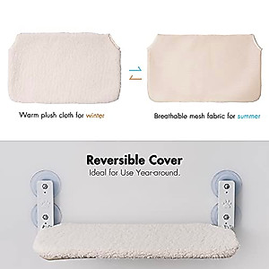 Cat Window Perch Durable Cat Hammock Seat for Indoor Cats Reversible Mat Use Year-Around Foldable Cat Bed Providing All-Around Sunbath Saving Space Washable Holds Up to 40 lbs (Plush Beige)