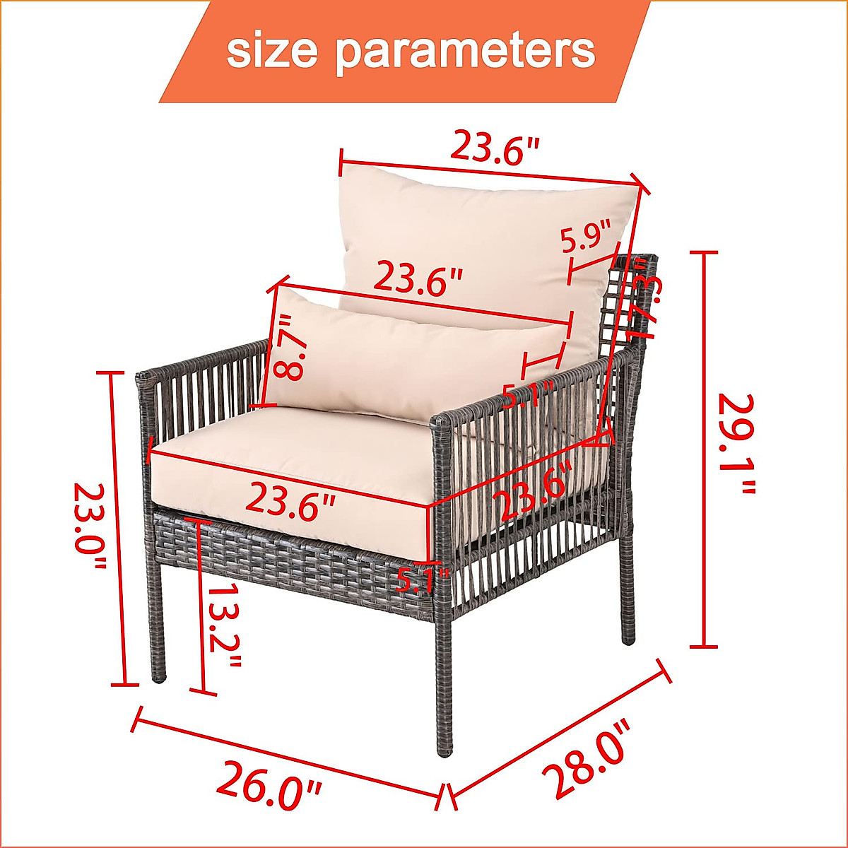 LOKATSE HOME Patio Wicker Chair Outdoor Rattan Furniture for Club Bar Dining Room Balcony Porch Garden, Beige