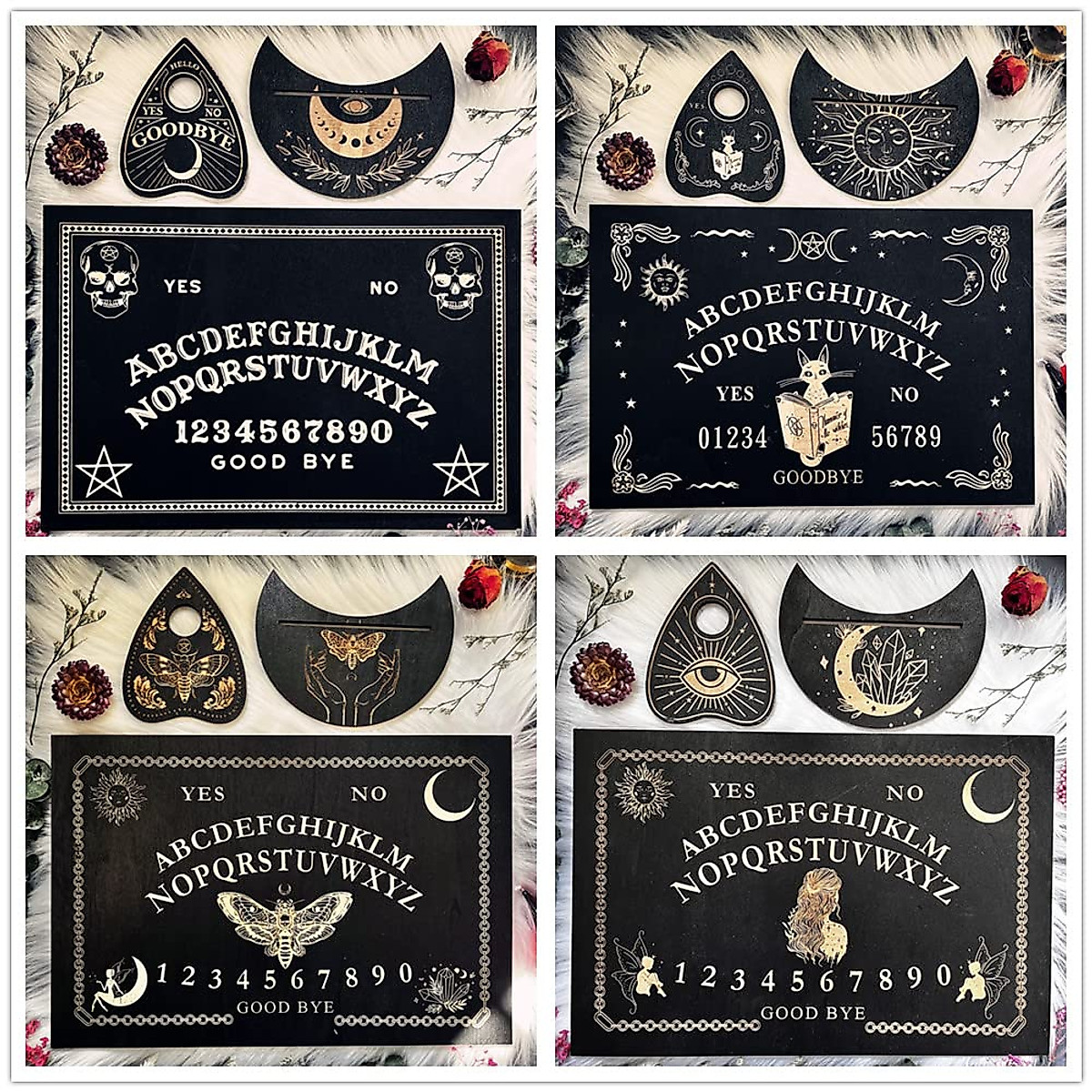 OKDOKEY Black Spirit Board & Tarot Card Stand Kit(3PC) | Black Wooden Laser Engraved Spirit Board | Unique Metaphysical Spirit Game | Talking Board | Seance |Witch Personalized Gift—Classic Series