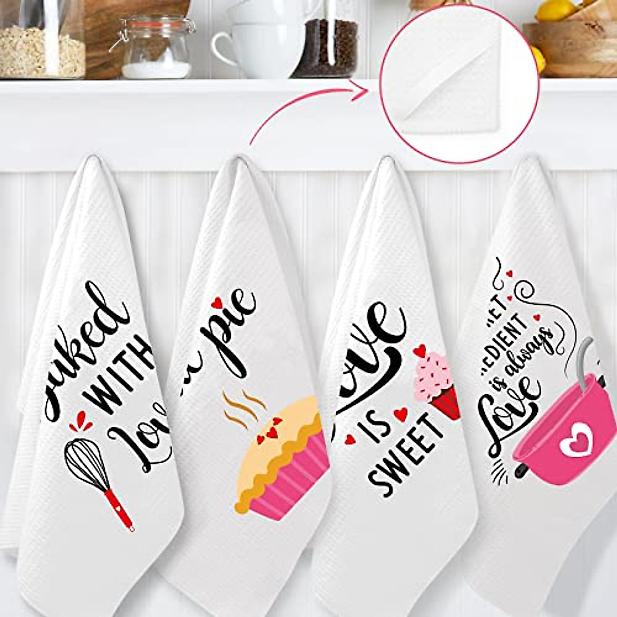 Valentine's Day Kitchen Towels Baking Love Bathroom Hand Towels w/Hanging Loop (Symmetrical Pattern), 23.5''x16'' Super Absorbent Soft Love Towel Valentines Day Kitchen Bath Gift for Him or Her