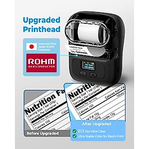 Phomemo M110 Label Printer - Bluetooth No Ink Printer, Mini Portable Barcode Label Printer for Retail, Address, Barcode, Home, for PC/Mac, iOS/Android, with 3pack Most Used Labels, Ebony Black