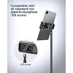 elitehood Newest Aluminum iPad Holder for Mic Stand, Side Mount iPad Music Stand Holder for Microphone, 360° Swivel Tilt Adjustable Mic Stand Tablet Holder for iPad, iPhone and More 4-13in Tablet
