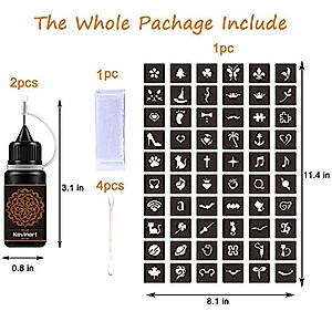 Temporary Tattoos Kit Brown Tattoo Kit 2 Bottles 1 Oz Gel with 60 Adhesive Stencils for Women Painting Decor Supplies