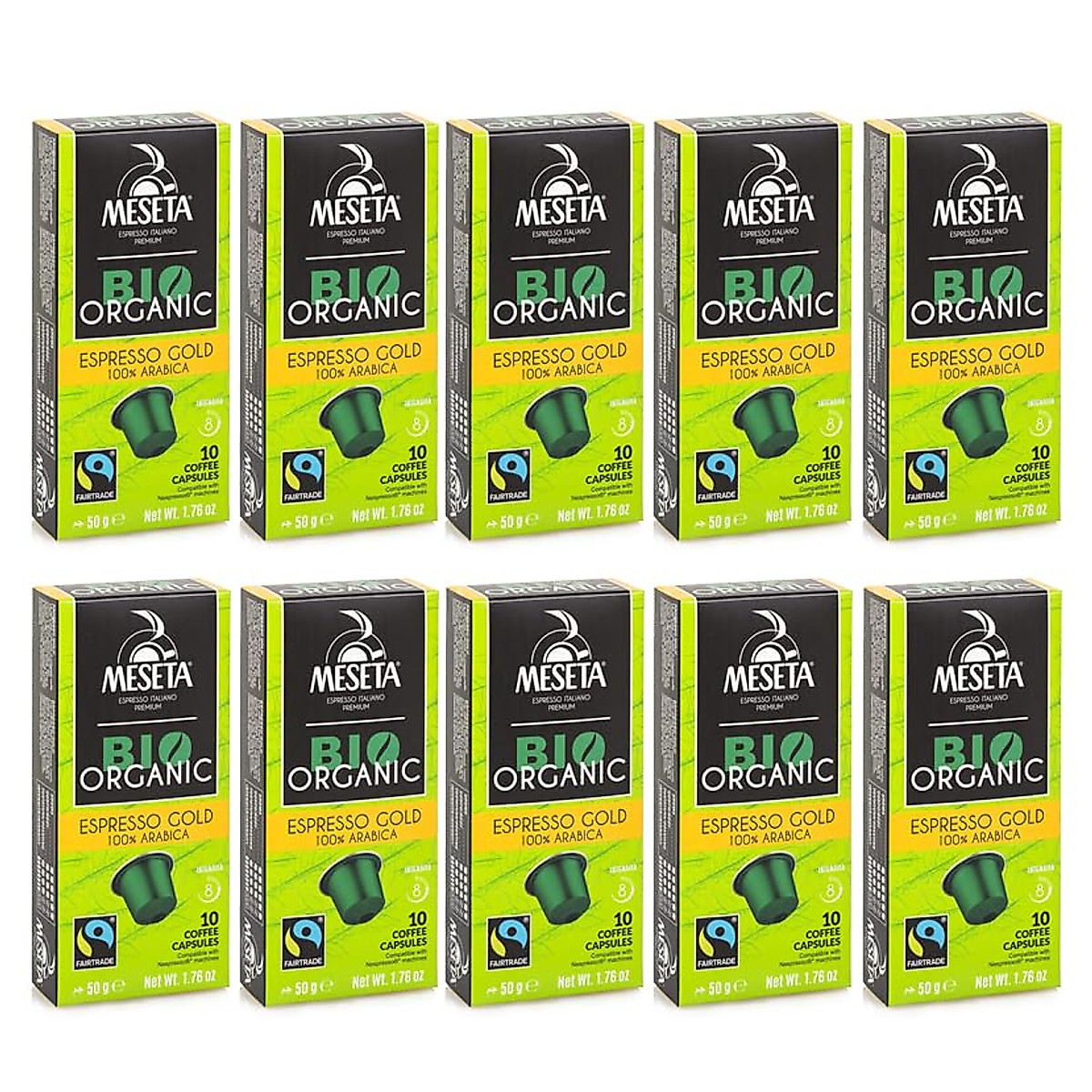 Nespresso Compatible Meseta Coffee Capsules . 100 Capsules of Gourmet Organic(European certified) 100% Arabica Coffee Espresso Compatible with Nespresso Machine