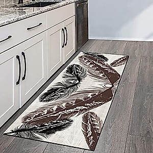 Runner Carpet for Hallway Non Slip 1'7"x8' Grey Brown Black Feather Pattern Washable Door Mat Home Decor Area Rug for Kitchen Bedroom Entryway Living Customizable, 1'3"-4' Width