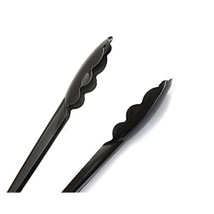 6 Heavy Duty Black Serving Tongs - 9 Inch Plastic Disposable Tongs (Оne Расk)