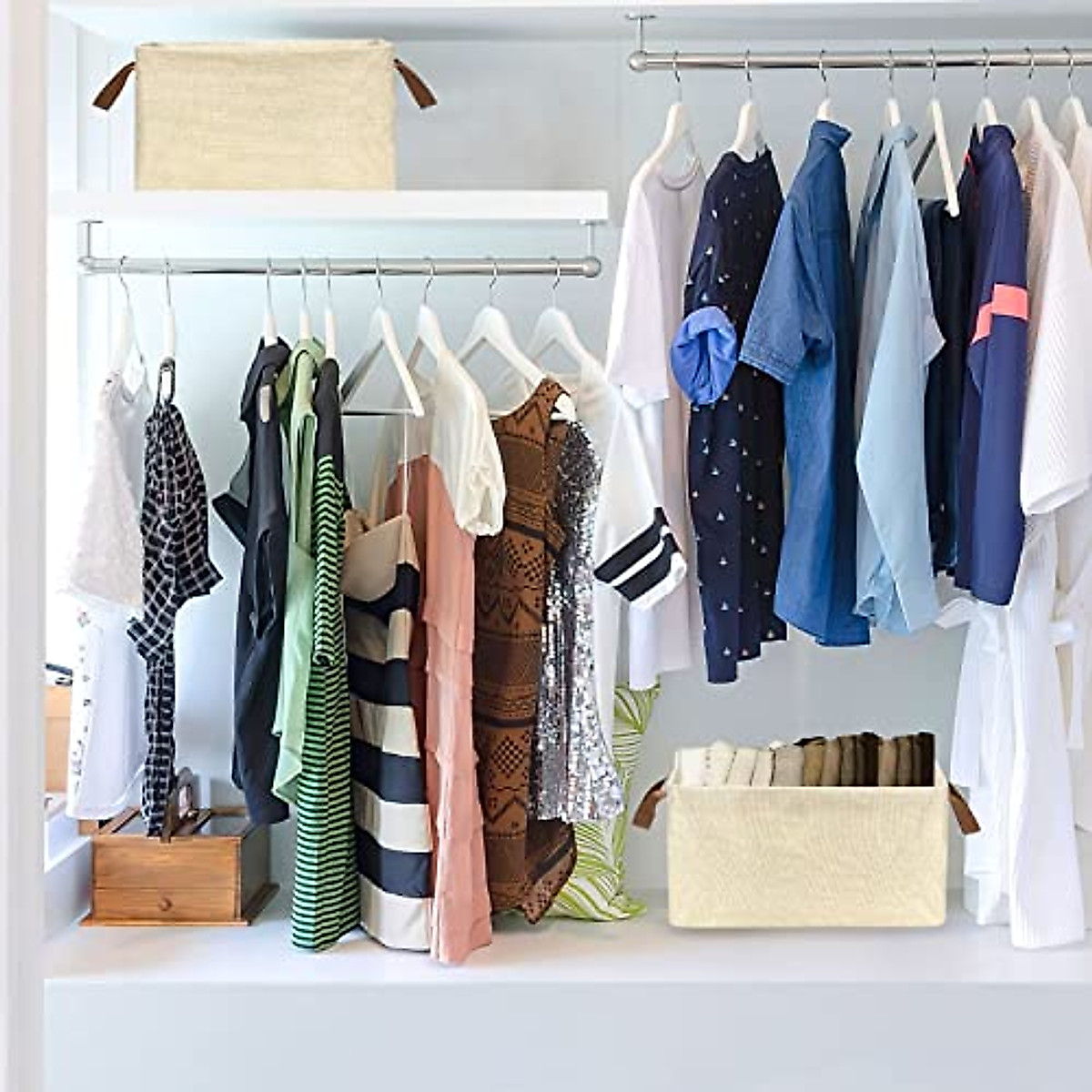 Tasmegol Clothes Steel Frame Storage Drawer Organizer Bins Foldable Closet Underwear Dresser Wardrobe Linen Fabric Cloth Box for Clothing Sock Bra Folded Pants Shirt（3 Sets Beige）