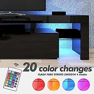 Black TV Stand with 2 Storage and 3 Open Shelves High Gloss LED TV Stand for 70 inch TV Entertainment Center TV Console Media Gaming TV Table Stands for Up 50 to 70 Inch TV Stand