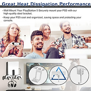 ROCHIE PS5 Wall Mount Bracket PS5 Wall Stand with 2-in-1 Magnetic Charging Cable for Playstation 5 Disc/Digital Edition, with Detachable Controller Holder & Headphone Hanger White