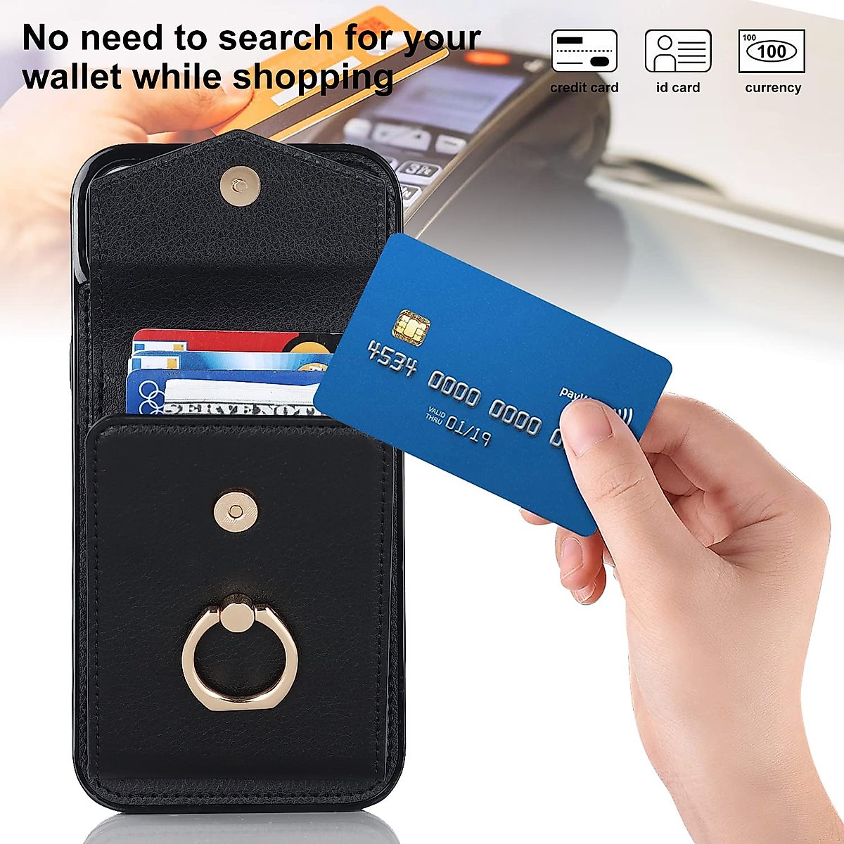 XYAJUANG Phone Case Compatible with iPhone 14 Pro（6.1''），Leather Accordion Folding Wallet &Card Holder with RFID Shielding Material Phone Case ，with Adjustable Ring Holder and Lanyard (Black)