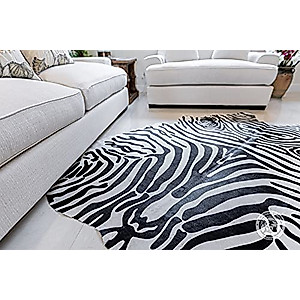 Safari Zebra Print Black on Off White Genuine Cowhide Rug 6 x 7 ft. 180 x 210 cm