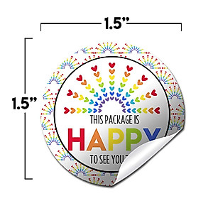 Happy Rainbow Heart Themed Thank You Customer Appreciation Sticker Labels for Small Businesses, 60 1.5" Circle Stickers by AmandaCreation, Great for Envelopes, Postcards, Direct Mail, & More!