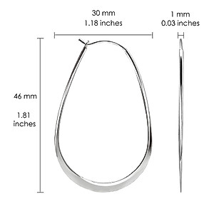 Hoops & Loops 925 Sterling Silver Oval Flat Thin Large 44mm (1.73 in) High Polished Lightweight Click-Top Hoop Earrings for Women and Teen Girls