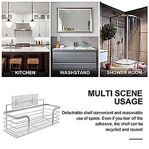 ULTNICE Stainless Steel Floating Wall Shelves Wire Wall Basket Spice Rack Self Adhensive Plant Stand Shower Caddy Hanger for for Home Kitchen Decor Silver 25cm