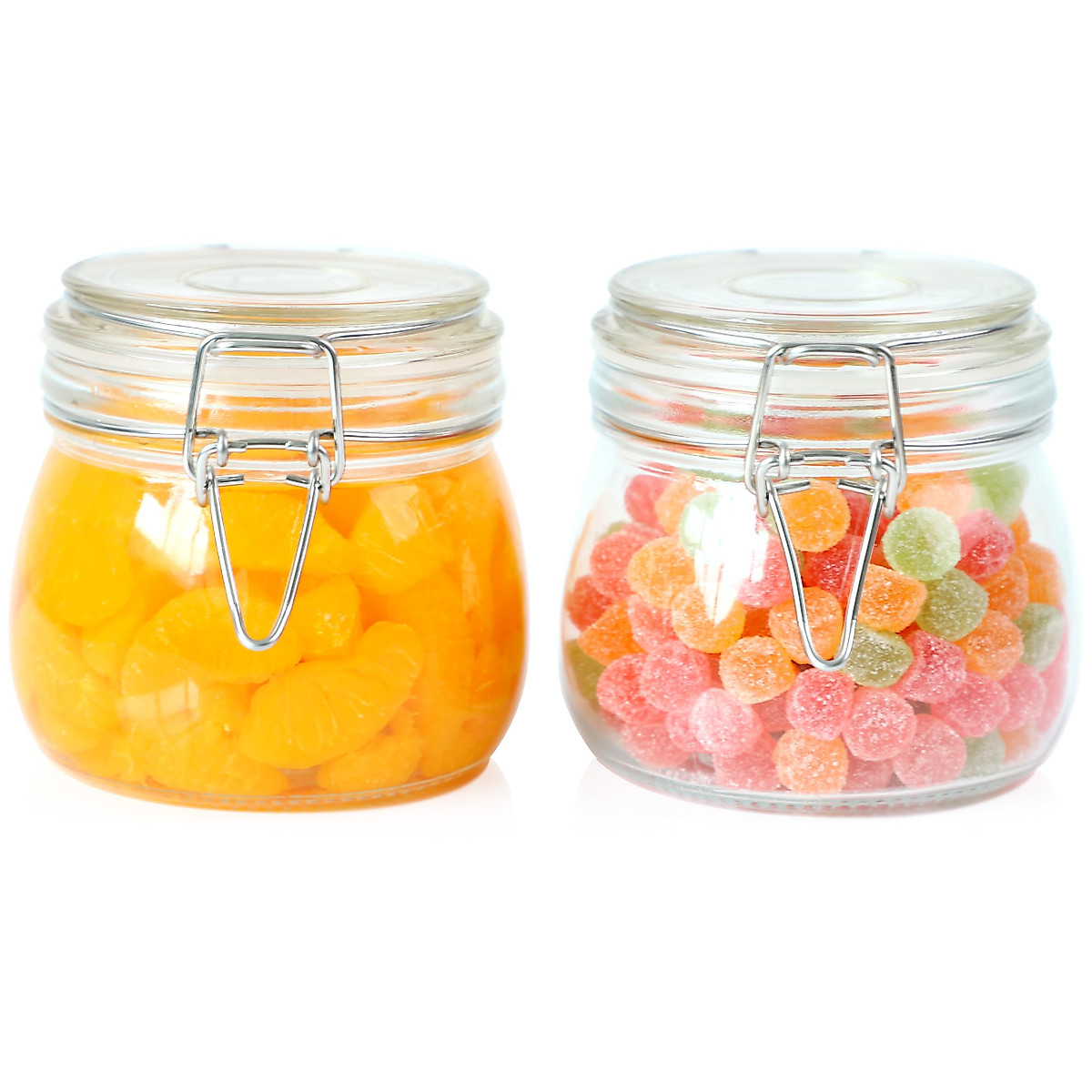 Glass Jar With Airtight Lid 16 Oz (Set Of 2) Wide Mouth Airtight Food Storage Containers Leakproof Canister For Coffee,Sugar,Chocolate Chips,Canning,Candy,Cereal,Spice,Pickle,Cookies,Dried Fruits