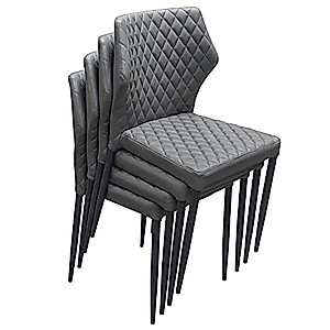 Nova Lifestyle Milo 4-Pack Dining Chairs in Grey Diamond Tufted Leatherette with Black Powder Coat Legs