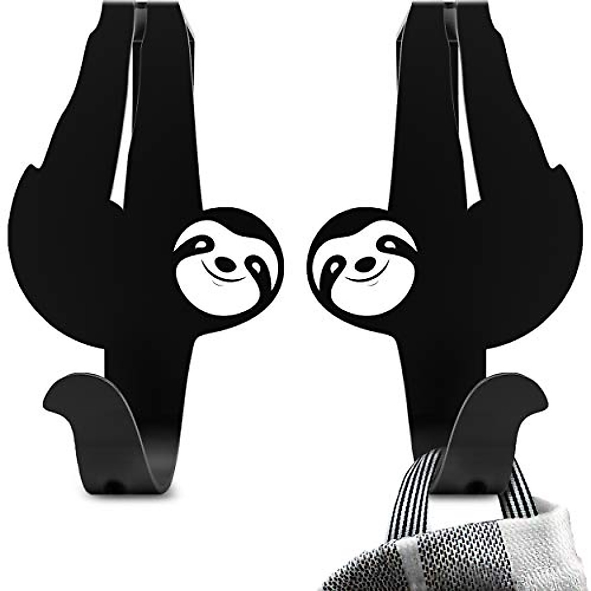 5th EGG Over-The-Cabinet Door Hooks, Sloth Animal Design, Fun Accessories for Kitchen and Bathroom; 2-Pack, Metal