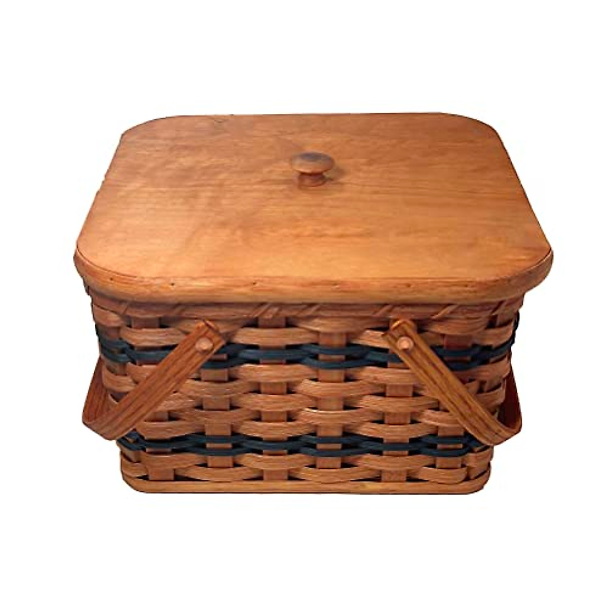 Amish Baskets and Beyond Large Square Oak Double Pie Carrier Basket Swinging Handles (BLUE)