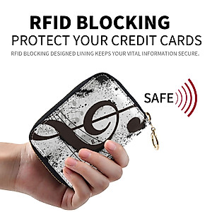 susiyo Black Background With Music Notes Credit Card Wallet, RFID Blocking Compact Women Leather Card Holder Zipper Purse