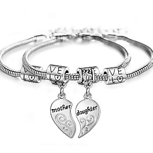 YEEQIN 2PCs Matching Heart Mother Daughter Bracelets Mother Daughter Jewelry Set Gift for Mom or Daughter