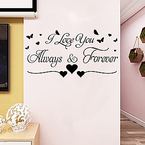 Black Vinyl Wall Decor I Love You Always & Forever Wall Sticker Home Wall Art Decor Wall Decals for Couple Bedroom Living Room Girls Room and The Kid's Room.