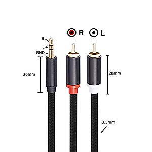 RCA to 3.5mm Cable, Aux to RCA Headphone Male to Male Jack Adapter Nylon Braided 1/8 to RCA Audio Y Cord for Smartphones, MP3, Tablets, Speakers, HDTV-3.3feet（2pack）
