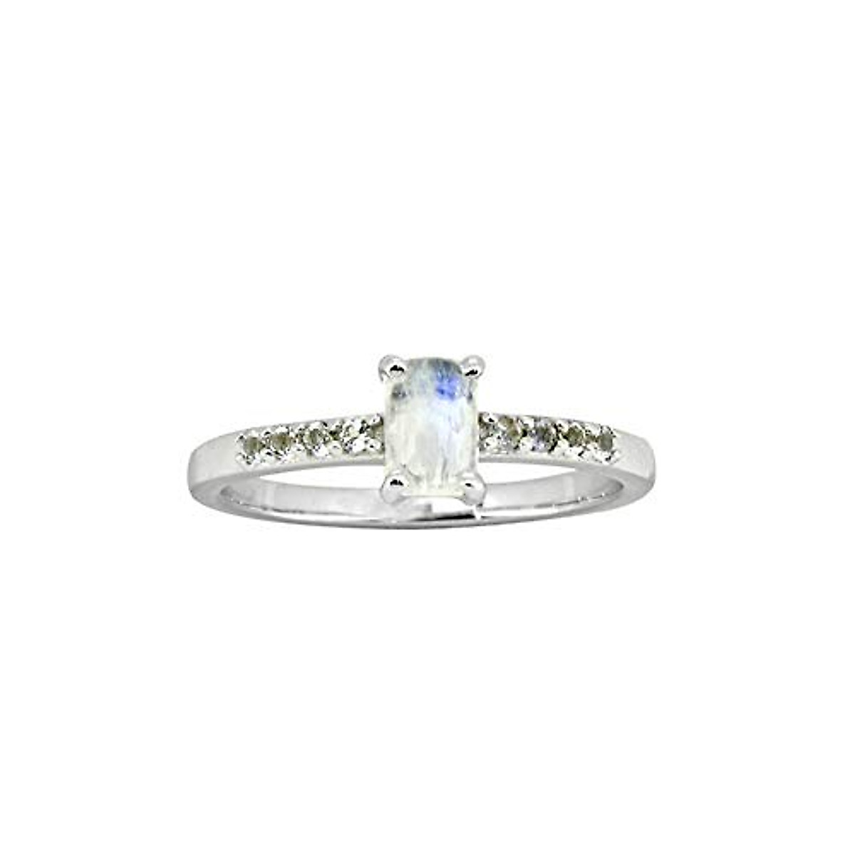 YoTreasure 0.64 ct Moonstone White Topaz Solid 925 Sterling Silver Gemstone Ring Jewelry