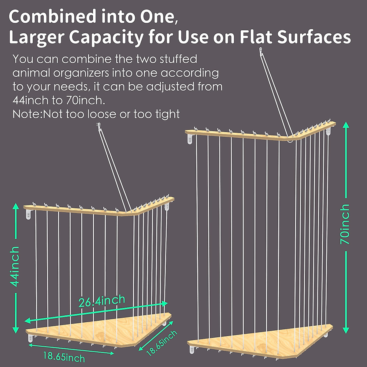 KSXLIUC Stuffed Animal Storage Wood Corner Plush Toys Holder, 2-in-1 Splice and Length Adjustable Hanging Stuffed Animal Toy Organizer Shelf for Nursery Kid Room Play Room Bedroom (2PCS)