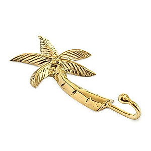 Coastiva Brass Palm Tree Decorative Wall Hook, Coastal Home Decor for Towel Holder in Bathroom, Wall Mounted Nautical Style Hooks for Hanging Coat, Robe, Bag, Towels, Hat, Purse and Key
