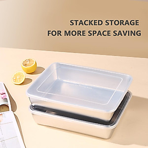 ATRDTO Set of 3,Stainless Steel Rectangle Food Storage Box Container- Leak Plastic Lid Dishwasher Safe - Plastic Free -Clear Lid (3)